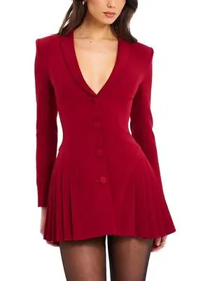 MISS CIRCLE Delia Long Sleeve Blazer Dress With Pleated Skirt - Burgundy