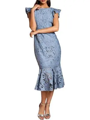 Coast Frill Sleeve Lace Flute Hem Dress - Grey Blue