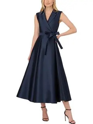 Adrianna Papell Lapel Mikado Dress - Midnight