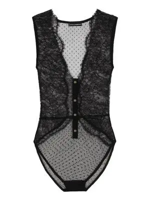 Dolce & Gabbana Lace Bodysuit With Plunging Neckline - Black