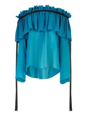 Nina Ricci Off-shoulder Silk Top - Blue
