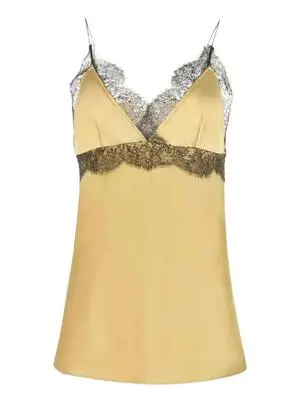 Nina Ricci Lace V-neck Silk Top - Gold