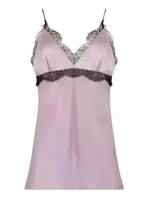 Nina Ricci Lace V-neck Silk Top - Pink