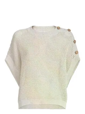 Brunello Cucinelli Buttoned Open-knit Top - Neutrals