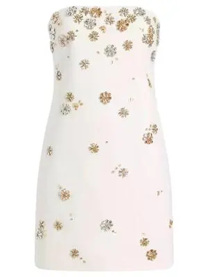 Cinq À Sept Tumbling Flowers Strapless Samia Mini Dress - White