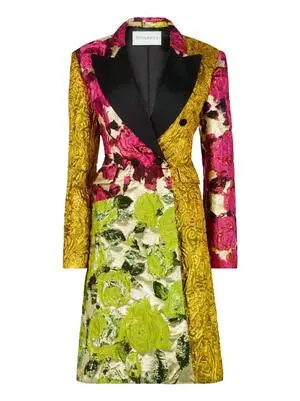 Nina Ricci Patchwork Jacquard Double-breasted Coat - Yellow