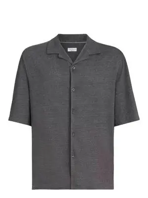 Brunello Cucinelli Camp-collar Short-sleeve Shirt - Grey