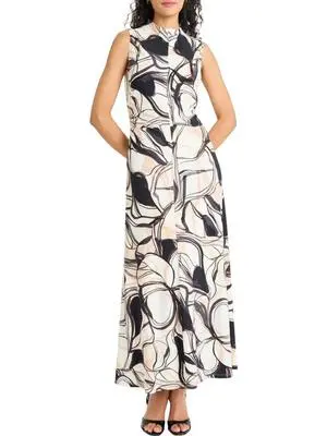 Maggy London Funnel Neck Sleeveless Maxi Dress - Ivory/mocha