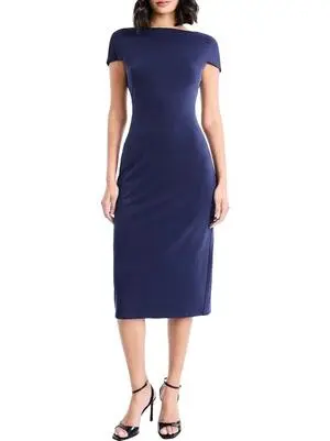 Maggy London Cap Sleeve Midi Sheath Dress - Evening Blue