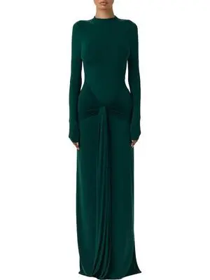 Naked Wardrobe Draped Tie Turtleneck Maxi Dress - Emerald