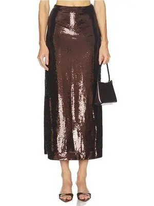 L'academie By Marianna Veleda Sequin Maxi Skirt - Dark Brown