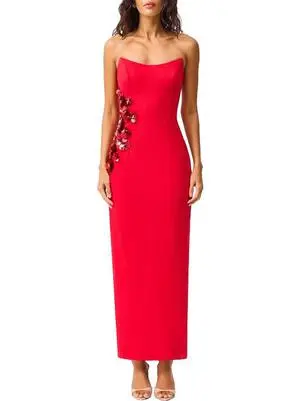 ELLIATT Yasmine Strapless Embellished Ponté Gown - Red