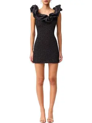 ELLIATT Paloma Satin Ruffle Floral Jacquard Mini Dress - Black
