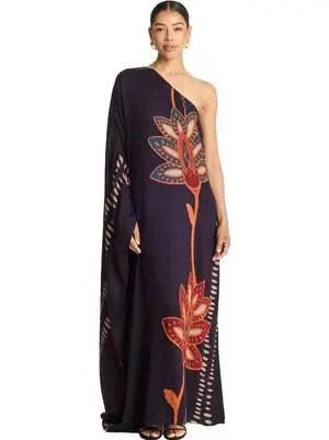 DIARRABLU Handbeaded Satu Fsc® Certified Viscose One Shoulder Gown - Razu Navy