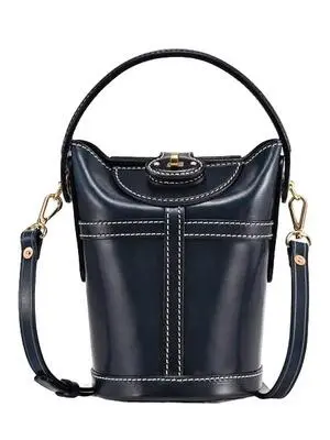 OLD TREND Begonia Genuine Leather Vintage Bucket Crossbody - Navy