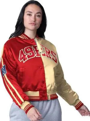 STARTER San Francisco 49ers Zone Blitz Cropped Satin Jacket - Scarlet