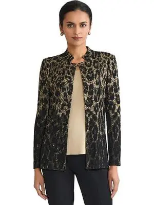 Ming Wang Lurex Leopard Print Jacquard Knit Jacket - Black/gold