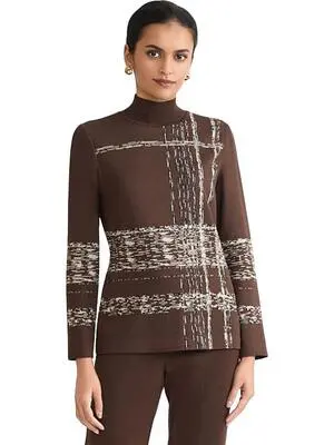 Ming Wang Jacquard Knit Tunic - Dark Umber/twig/black/ivory