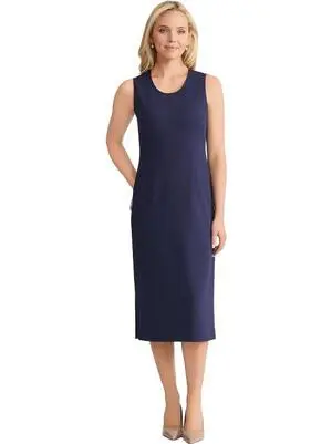 Ming Wang Stretch Deco Crepe Sheath Midi Dress - Indigo
