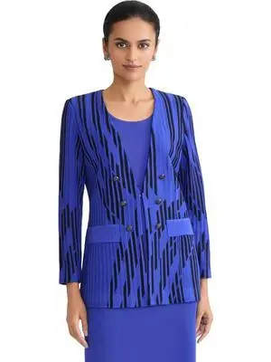 Ming Wang Tailored Burnout Knit Jacket - Sapphire Sea/black