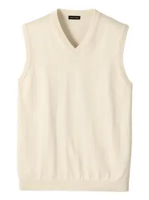 PAUL FREDRICK Supima Cotton V-Neck Vest Ivory