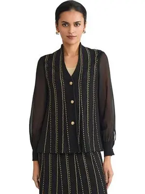 Ming Wang Heritage Button-front Lurex Knit Cardigan - Black/gold