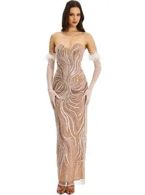 MISS CIRCLE Quinci Beaded Sequin Maxi Dress - Apricot
