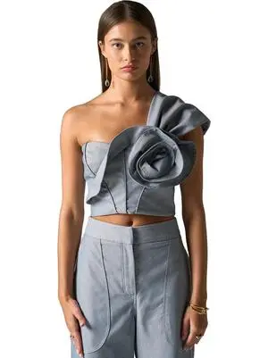 JBQ Blair One-shoulder Crop Top - Denim