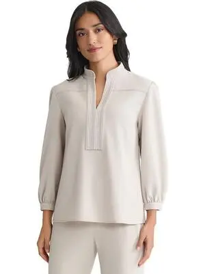 Ming Wang Stretch Deco Crepe Balloon Sleeve Blouse - Limestone/black