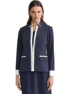 Ming Wang Tailored Stretch Deco Crepe Blazer - Indigo/white
