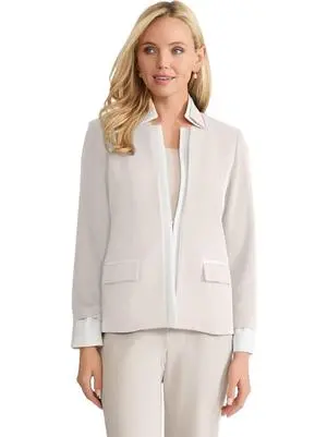 Ming Wang Tailored Stretch Deco Crepe Blazer - Limestone/white