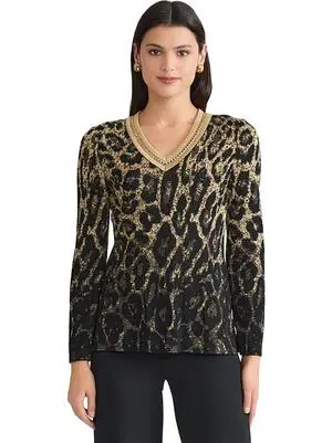Ming Wang Lurex Leopard Print Jacquard Tunic - Black/gold