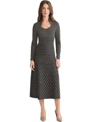 Ming Wang A-line Diamond Knit Maxi Dress - Black/twig