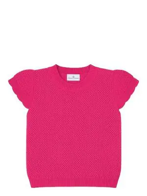 FLORENCE EISEMAN Short Sleeve Sweater With Scalloped Edges - Fuchsia