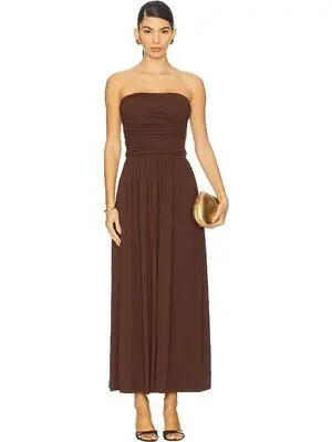 RUNAWAY THE LABEL Malone Ruched Strapless Maxi Dress - Espresso