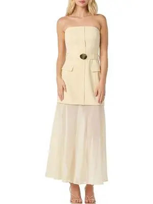 Astr The Label Strapless Mixed Media Belted Midi Dress - Buttercream