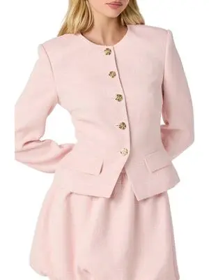 Astr The Label Tweed Fitted Blazer - Pink