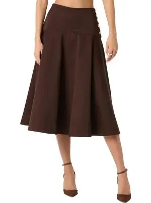 Astr The Label Drop Waist Stretch Cotton Midi Skirt - Brown