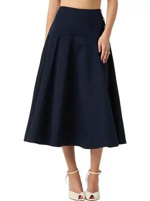 Astr The Label Drop Waist Stretch Cotton Midi Skirt - Navy