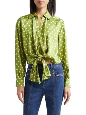 Cinq À Sept Polka Dot Button Down Shirt - Pickle/ivory