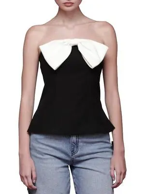 Avec Les Filles Contrast Bow Strapless Top - Black