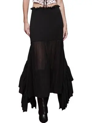 Avec Les Filles Handkerchief Hem Occasion Skirt - Black