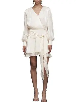 Avec Les Filles Long Sleeve Faux Wrap Minidress - Cream