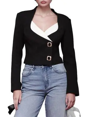 Avec Les Filles Contrast Lapel Crop Jacket - Black And White