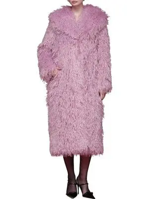 Avec Les Filles Longline Faux Fur Coat - Blossom Pink