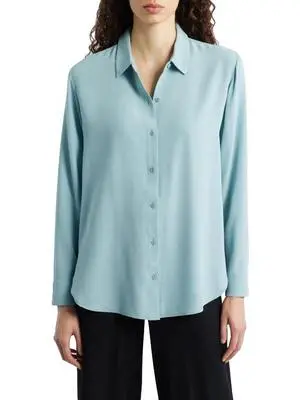 EILEEN FISHER Collared Silk Button-Down Shirt