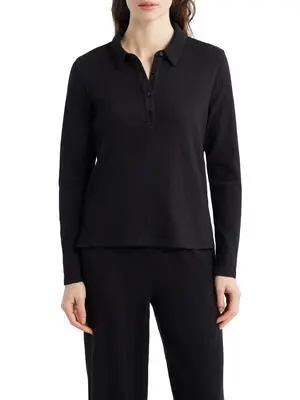 Eileen Fisher Slim Textured Henley Black