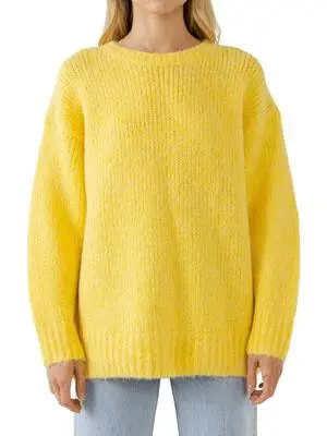 FREE THE ROSES Oversized Crewneck Sweater - Yellow