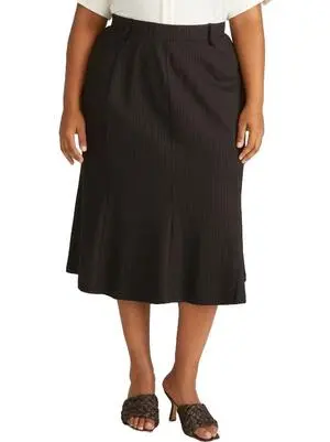 Universal Standard Carla Ponte Flared Skirt - Slate Grey Pinstripe