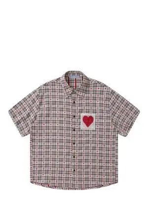 AELFRIC EDEN Plaid Shirt With Crochet Heart Pocket - Red